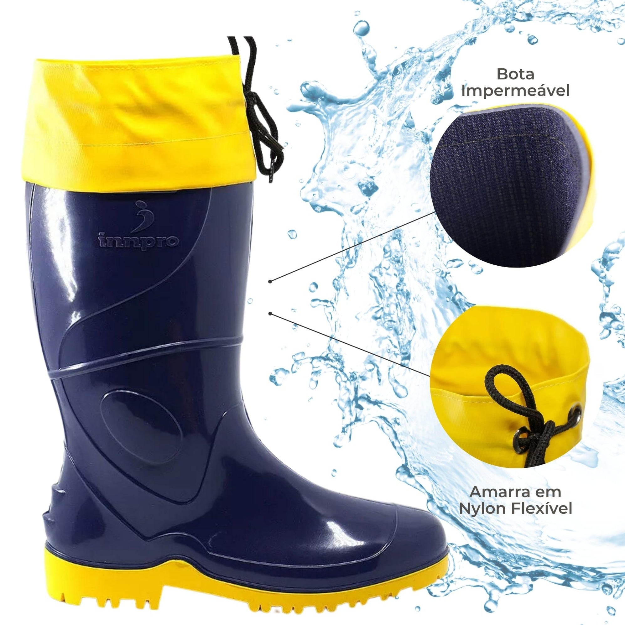 Bota PVC Azul Impermeável Acquatic com Forro Cano Médio - Innpro | CA4 ...