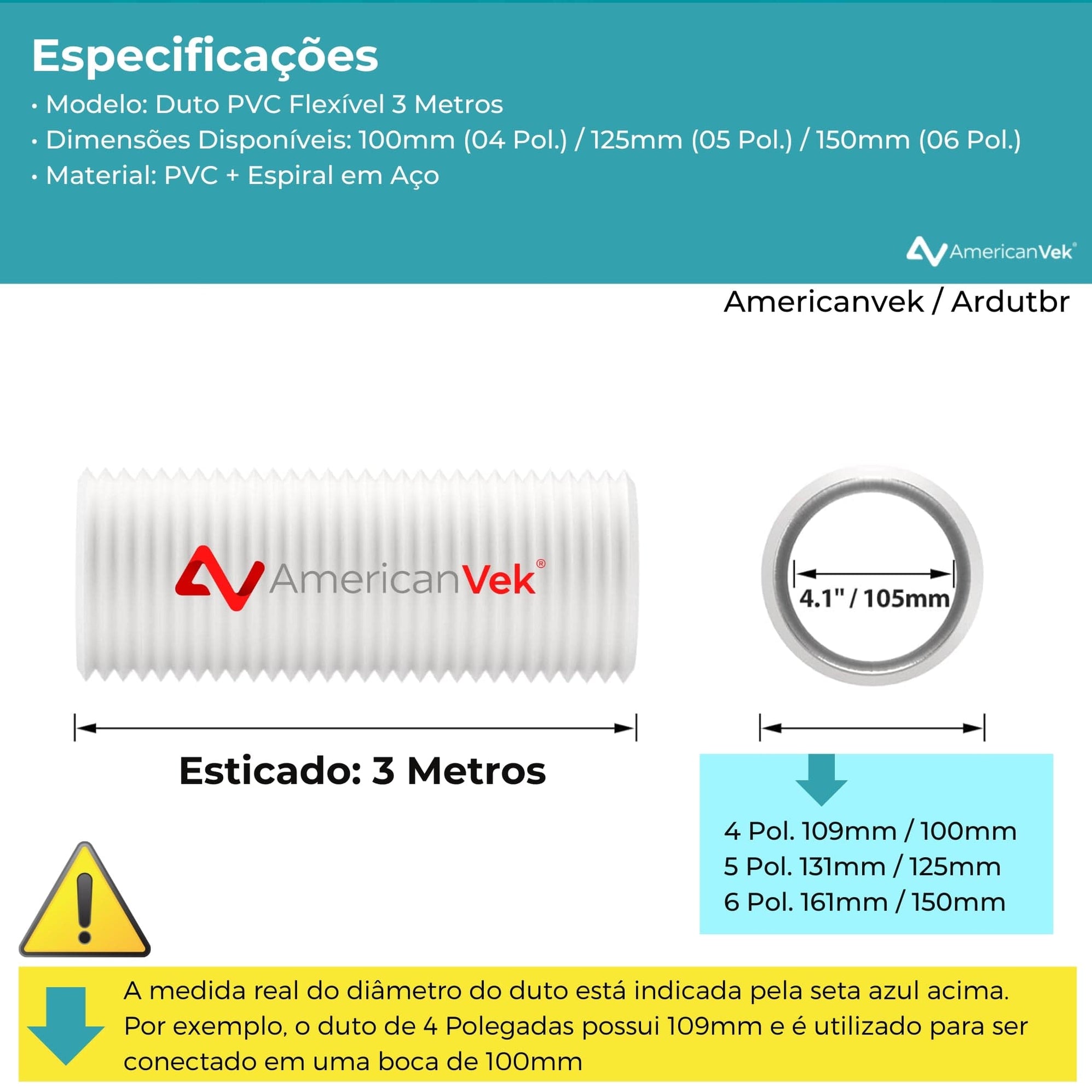Duto Flexível Pvc Branco 8 Pol. 200mm - 5 Metros | Americanvek