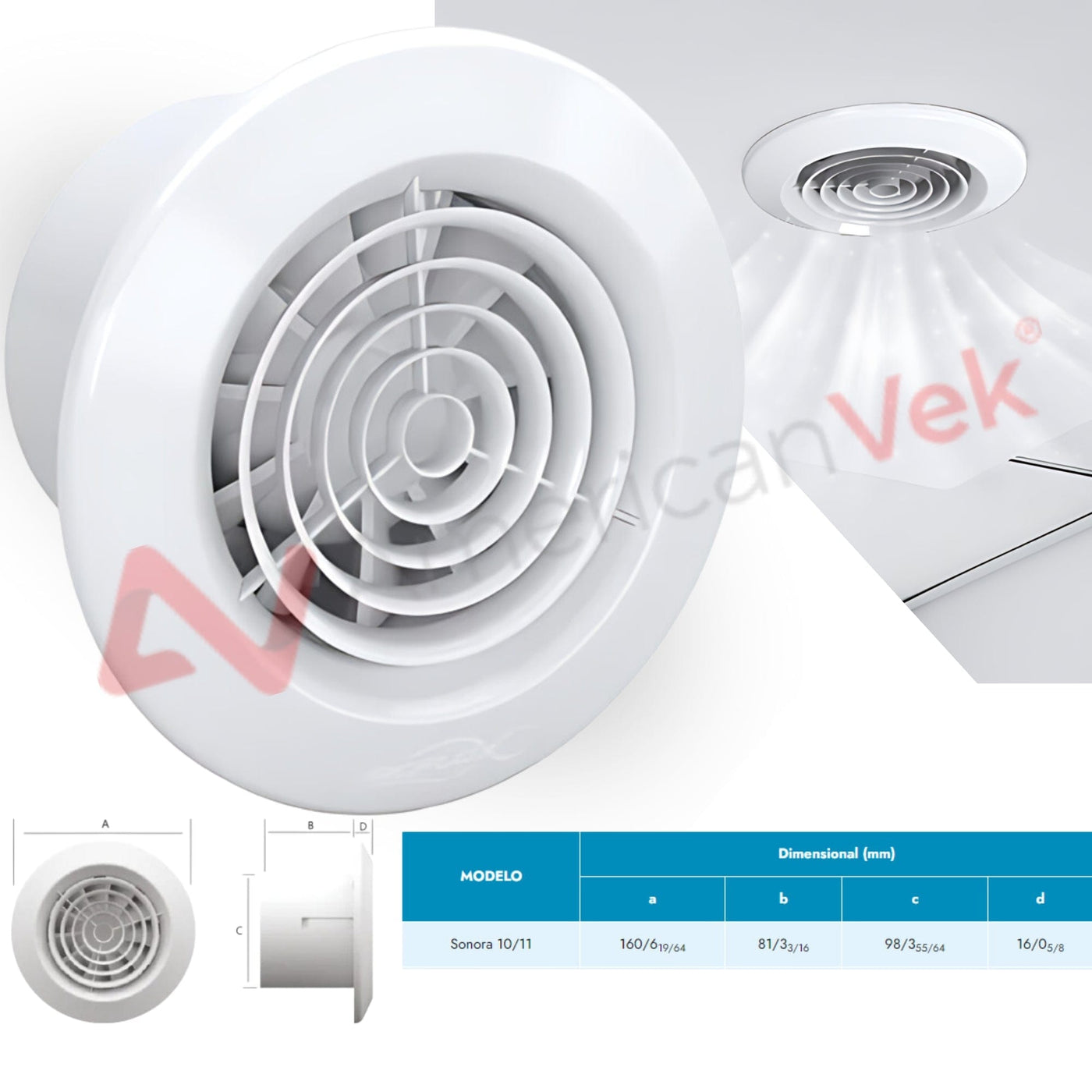 Exaustor Sicflux Redondo Axial SONORA 10 - 100mm - Vazão 105m³/h (Bivo ...