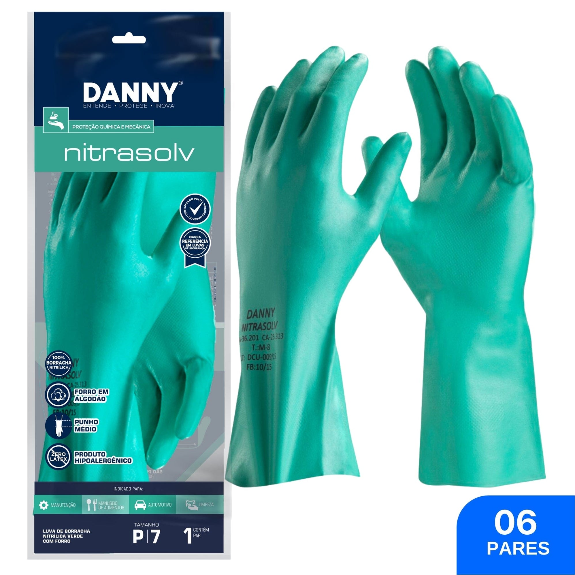 Luva Nitrilica Verde com Forro Nitrasolv DA36201 - Danny (06 Pares ...