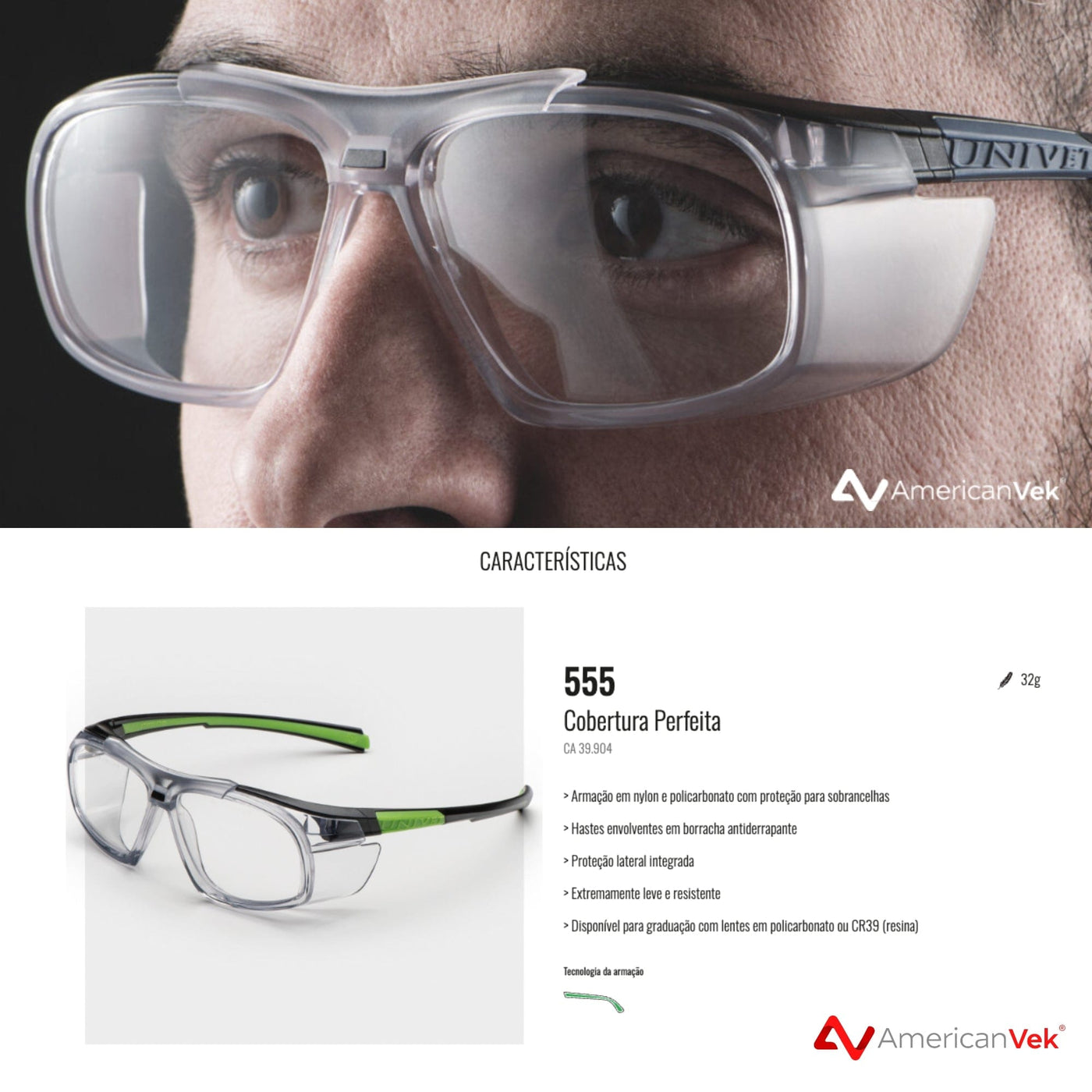 Óculos de Segurança Para Lente Graduada Modelo 555 Verde - Univet | CA ...